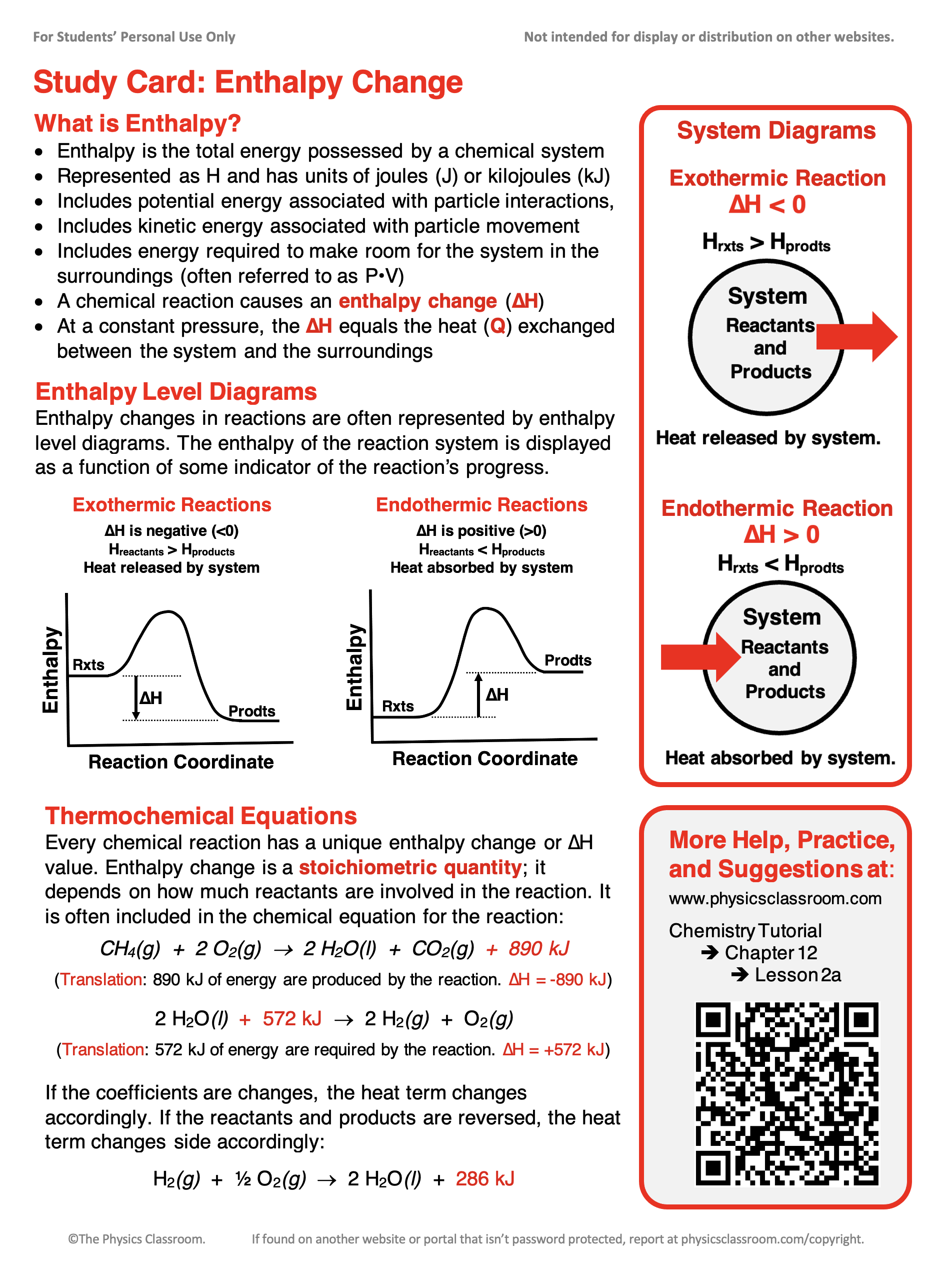 Enthalpy Change: Heat of Reaction, Thermochemical Equations, and ΔH